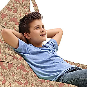 Ambesonne Floral Lounger Chair Bag, Repetitive Simplistic Hand Drawn Nostalgic Pastel Tones Flowers Illustration, High Capacity Storage with Handle Container, Lounger Size, Champagne Coral