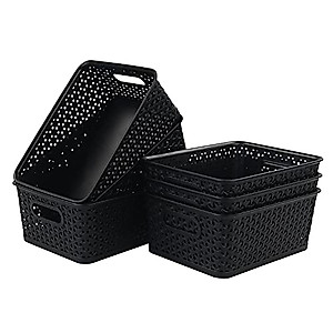 Hommp 6-Pack Woven Plastic Storage Basket, Black