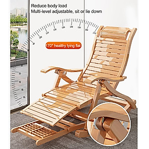 Oversized Rocking Chair,Adjustable Rocking Chair,Outdoor Patio Rocking Chair with Headrest Pillow and Foot Massage Board,Load-Bearing 180KG Comfort Bamboo Loungers Deck Chair Patio Pool Garden Chair (