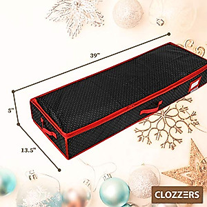 CLOZZERS Wrapping Paper Storage Container, with 2 Large Pockets for Accessories and Supplies, Heavy Duty Wrapping Paper Holder, Tear Resistant and Water Resistant, Fits up to 24 Standard Rolls, Black Tree Print