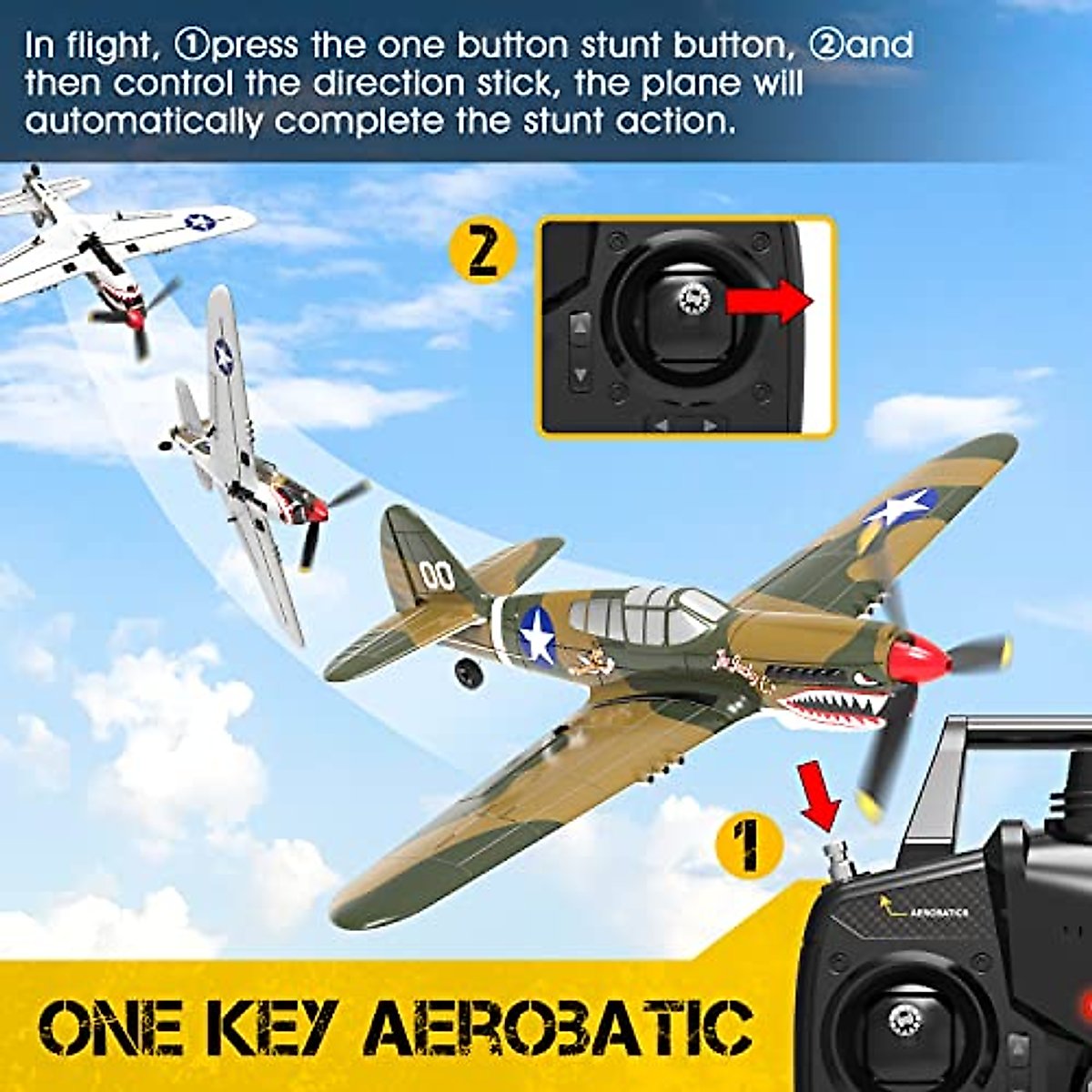 VOLANTEXRC RC Plane 4 Channel P40 Warhawk Remote Control Airplane Fighter RTF with 6-Axis Gyro, 3 Modes Easy to Fly, 2.4GHz Radio Controlled Aircraft for Beginners, Boys & Adults