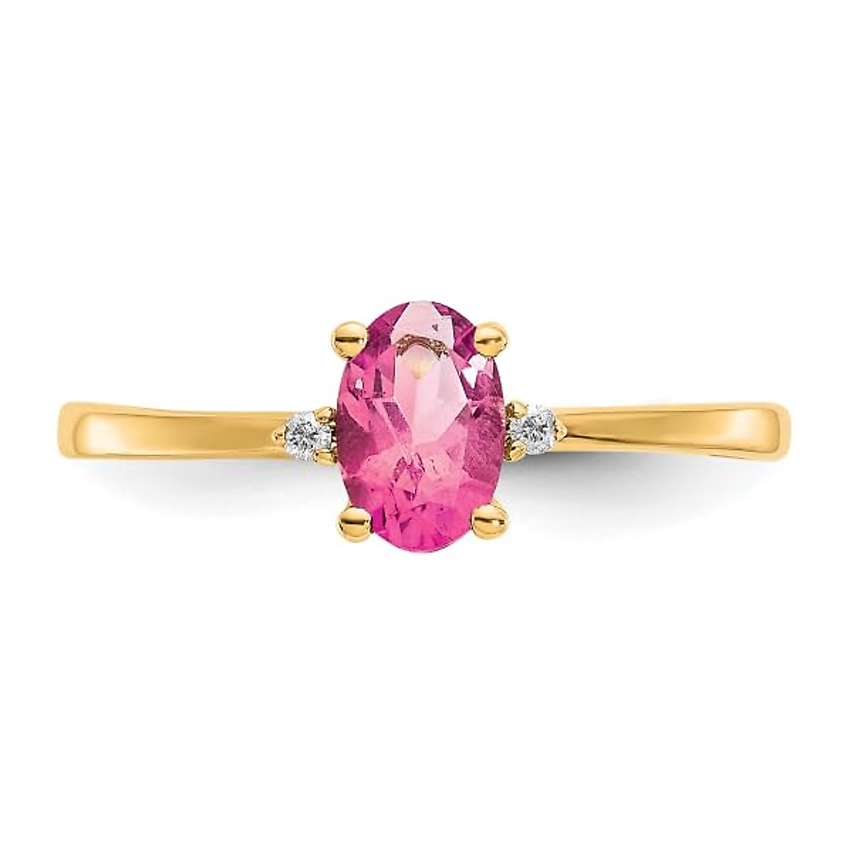 IceCarats 10K Yellow Gold Diamond Pink Tourmaline Ring Gemstone Band April October Birthstone Jewelry Size 6