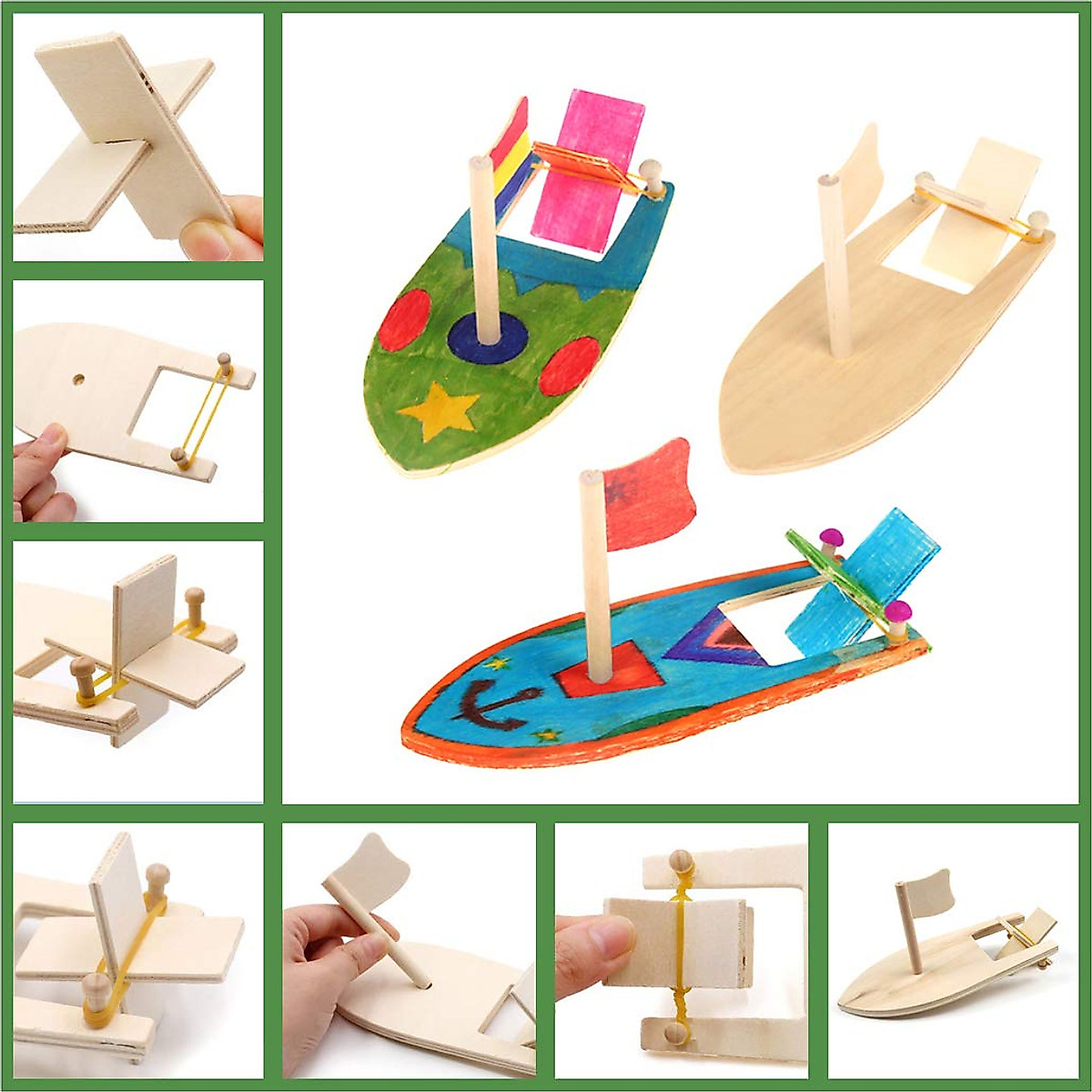Yimaa 6 Pack DIY Wood Boat Model Wooden Sailboat Craft Wooden Boat Model Kits to Build Rubber Band Paddle Boat Toys for Kids Children Handmade DIY Craft Gift School Projects