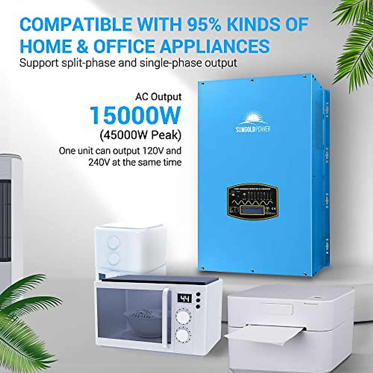 SUNGOLDPOWER 15000W 48V Inverter charger, Input 240V AC,Output 120/240V Split Phase Pure Sine Wave Inverter, Low Frequency Inverter, Heavy Duty Inverter for off Grid System（MPPT excluded）