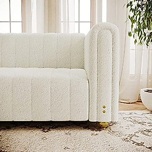 Emerald Green Velvet Couch, 80 Inch Wide Mid-Century Modern Sofa Velvet Tufted Upholstered Velvet Sofa Love Seats Sofa with Golden Leg, 3 Seat Sofa Big Comfy Couch Sofas for Livingroom (White Teddy)