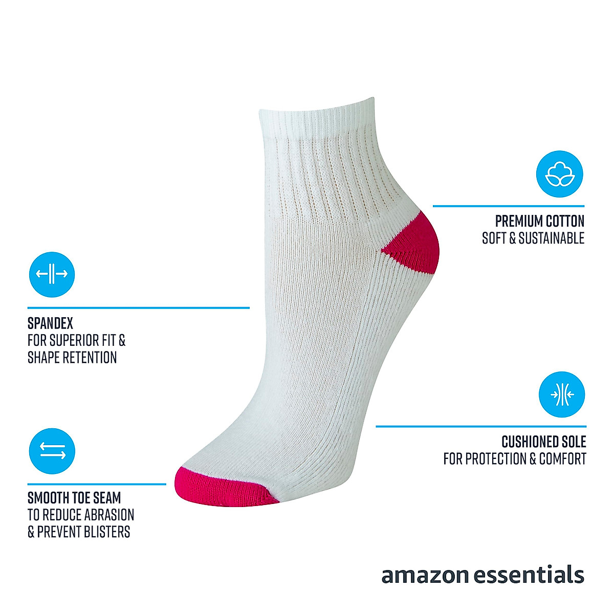 Amazon Essentials Women's Cotton Lightly Cushioned Ankle Socks, 10 Pairs, Pink/Grey/White, 8-12