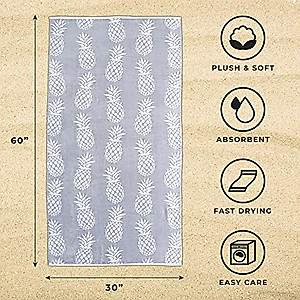 Great Bay Home Large Beach Towel Set of 2 - Pineapple and Striped Beach Towels for Adults and Velour Pool Towels 100% Cotton - Lightweight Quick Dry Beach Towel Pack - Beach Towel for Travel