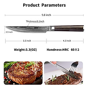 AMSZL Steak Knives - Set of 4 - Damascus - 5.5" - Japanese VG10 Core Steel Forged Straight Edge - Pakka Handle - Gift Box
