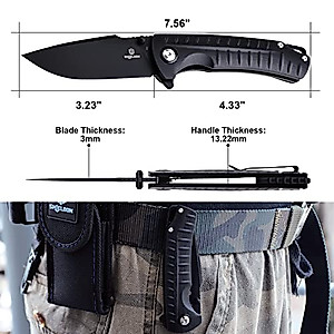 SHIELDON Relicanth EDC Pocket Knife, 3.2" D2 Blade Black G10 Handle Liner Lock Folding Knife with Clip, Qualified as Outdoor Hunting Knife
