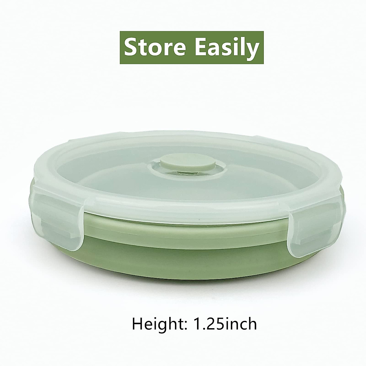 Lunbengo 3piece Collapsible Bowl with Lids, Microwave Silicone Meal Prep Lunch Containers, Ideal Food Bowls for Snacks, Fruits, Oatmeal, Camping Travel, Round, Green