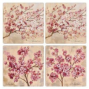 CoasterStone Cherry Blossoms Absorbent Coasters, 4-1/4-Inch, Set of 4