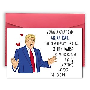 YiKaLus Trump Fathers Day Card for Daddy, Great Donald Trump Father’s Day Gifts for Father In Law, Happy Birthday Card for Bonus Dad, Cool Bday Gift Idea from Daughter Son