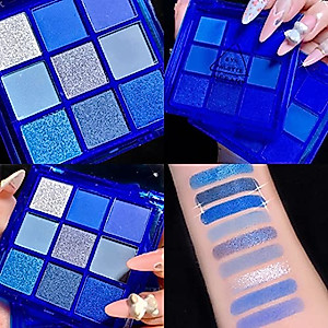 MEICOLY Blue Eyeshadow Palette,9 Colors Matte Glitter Eye shadow Palette,Metallic Silver Bright Waterproof Pressed Avatar Sally Makeup,Shimmer Pigmented Corpse Bride Eye Shadow for Halloween