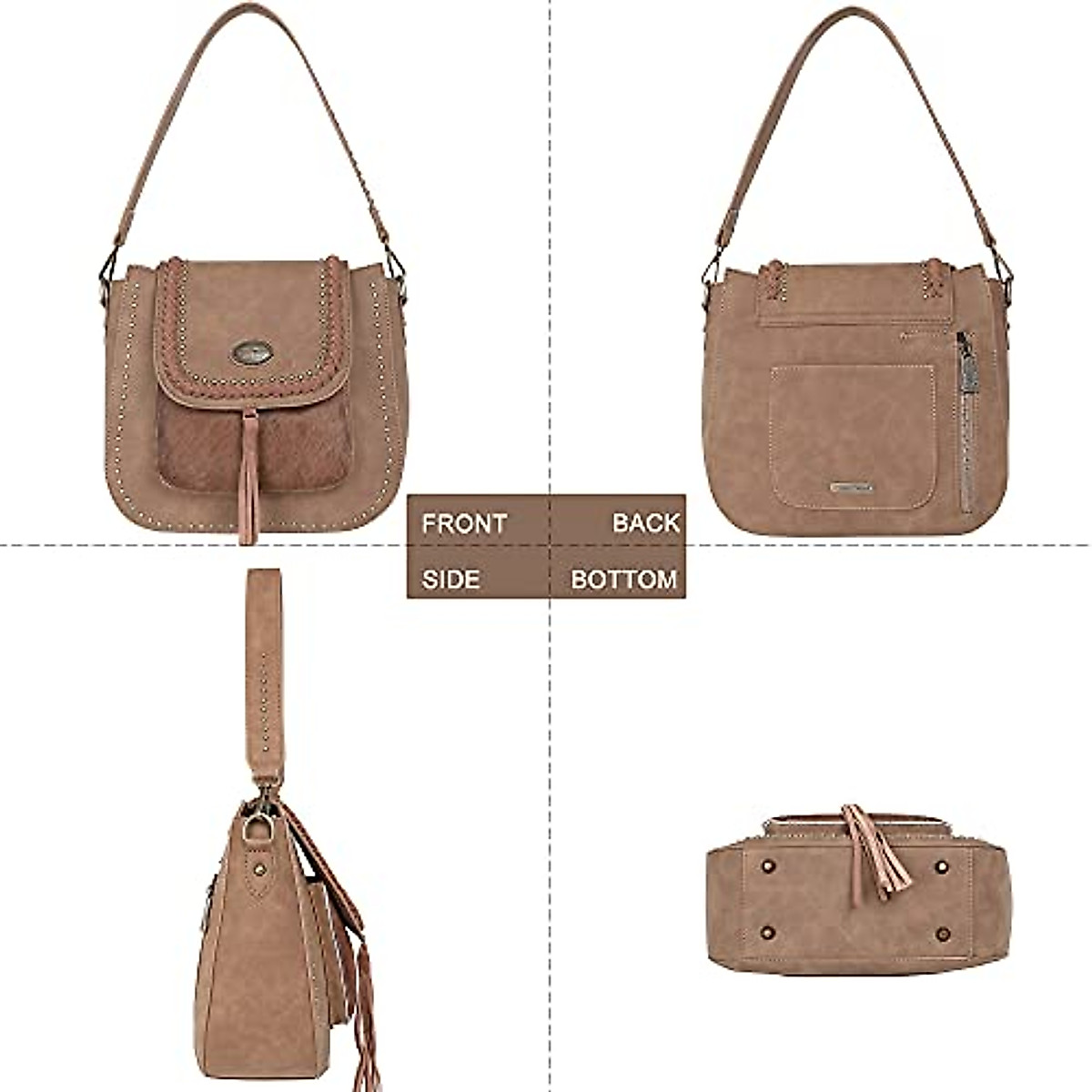 Womens Leather Purse Hair on Hide Handbag Concealed Carry Shoulder Bag Brown TR128G-918BR