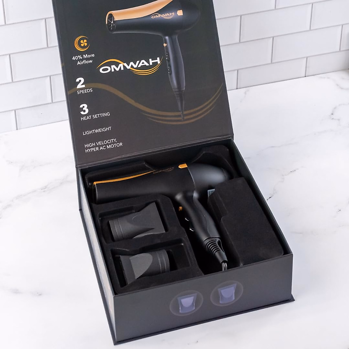 OMWAH Professional Blow Dryer - Powerful 1600W-1875W Salon-Quality Hair Dryer with Customizable Settings, Cool Shot Button, and Versatile Attachments for Stunning, Frizz-Free Hair Styling