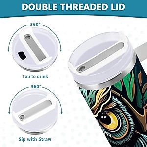 ODAWA 40oz Travel Coffee Tumbler with Straw and Handle, Owl Leak Proof Tumbler