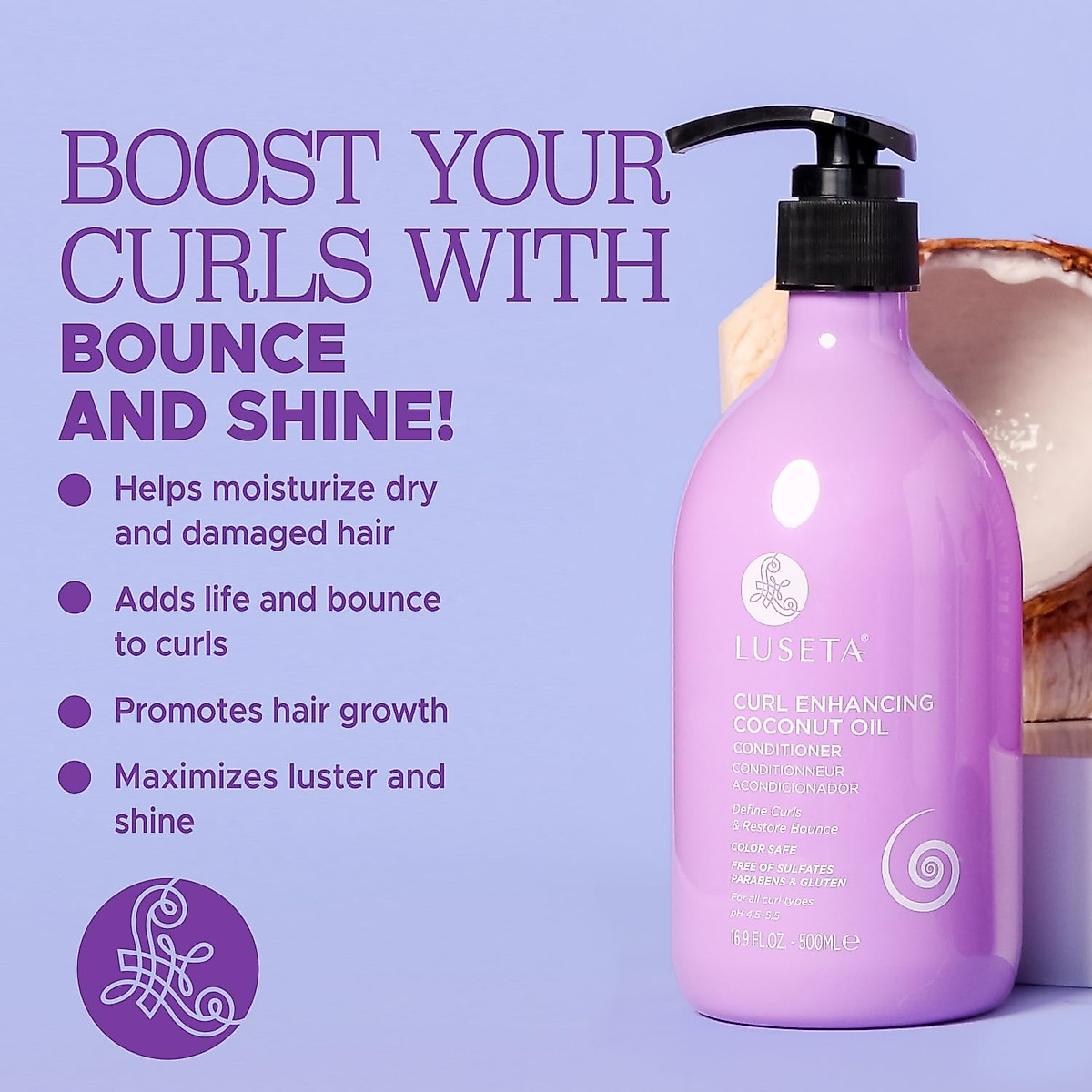 Luseta Curl Enhancing Conditioner, Reduce Frizz and Define Curls, Deep Treatment for All Curl Types, infused with Coconut Oil, 16.9 Oz