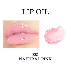 KYDA Hydrating Lip Glow Oil, Moisturizing Lip Oil Glossy Transparent Plumping Lip Gloss, Tinted Lip Oil for Lip Care and Dry Lips-Natural Pink