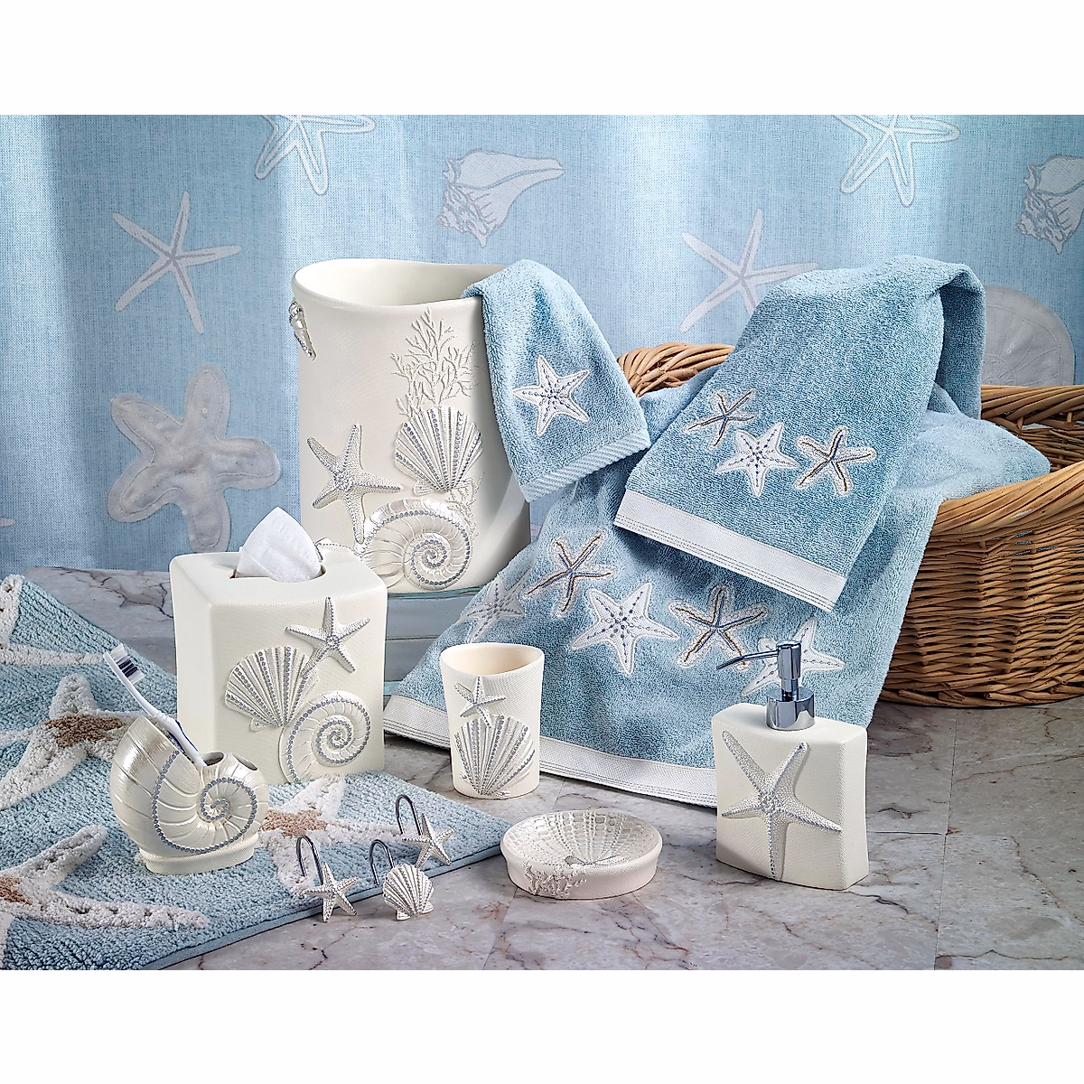 Avanti Linens - Bath Mat, Cotton Bath Rug, Guest Bathroom Essentials, Seashell Inspired Home Decor (Sequin Shells Collection, 20" x 30")