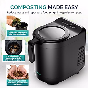 Luma Electric Kitchen Composter, 2.5L Capacity Odorless Countertop Compost Bin with Lid Clear-View Window, Smart Trash Can for Food Disposal, Turn Food Waste into Nutrient-Rich Plant Food