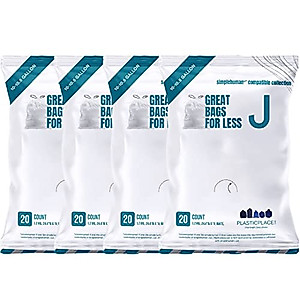 Plasticplace Trash Bags simplehuman (x) Code J Compatible Packs │White Drawstring Garbage Liners 10-10.5 Gallon / 38-40 Liter │ 21'' x 28'' (20 Count/5 Pack)