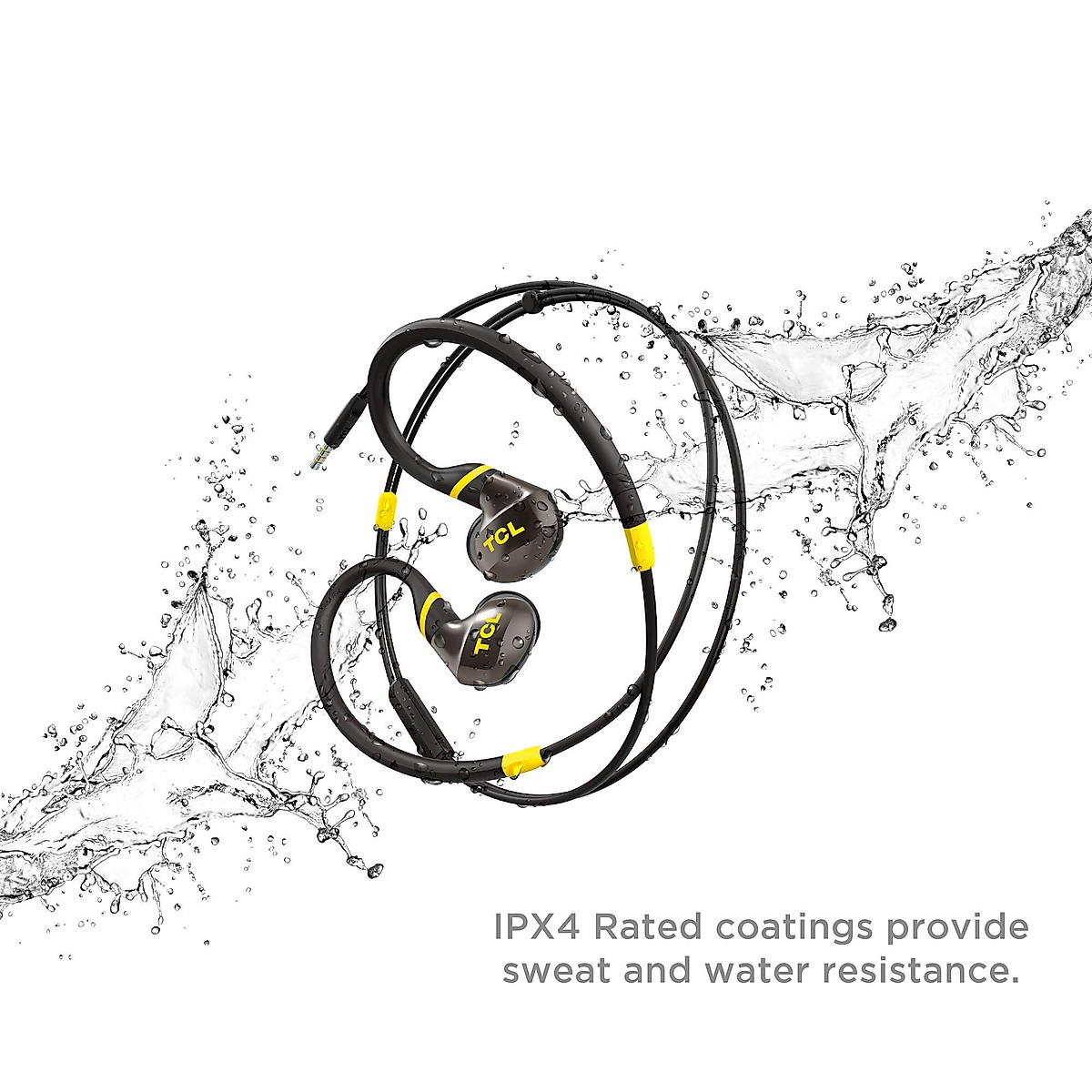 TCL Actv100 in-Ear Earbuds Active Noise Isolating Wired Secure Fit Sweatproof Headphones with Built-in Mic – Black