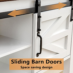 GAZHOME Entryway Table with Sliding Barn Doors, 46'' Farmhouse Console Table with Storage, Rustic Sofa Table with Adjustable Shelf & Open Shelf for Entry Way, Hallway, Living Room, White