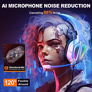 Krysenix Gaming Headset for PS4, PS5, PC, Mac, Xbox Series X, Noise Canceling Headphones with Microphone, PG2 Computer Headset with 3.5mm Jack & RGB Light White/Blue