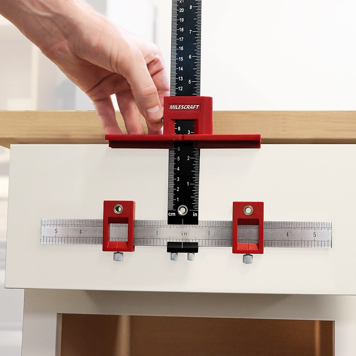 Milescraft 1340 Hardware Jig – Adjustable Drill Guide to Quickly Install Cabinet/Drawer Handles, Knobs and Pulls. Cabinet Hardware Template, Wood Drilling Guide Jig, Drawer Pull Jig.