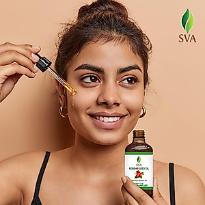 SVA Rosehip Seed Oil - 4 Fl Oz – 100% Natural Cold Pressed Rosehip Oil - for Face, Skin Care, Hair Care, Scalp Massage & Body Massage – Carrier Oil with Dropper
