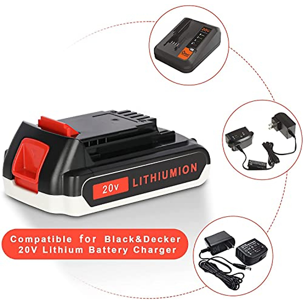 JYJZPB 2 Packs 3000mAh Replace Battery for Black and Decker 20V Lithium Battery LB20 LBX20, Black+Decker LBXR20 Decker Battery Compatible for Black & Decker 20 Volt MAX Cordless Tools