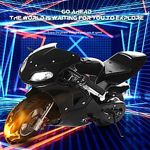Mini Gas Motorbike-2-Stroke 49cc Gas Tank Mini MotorcycleHigh Brightness Dual Headlights Rubber Handlebar 1.25L Gas Tank Mini Motorcycle Strong Power 170 lbs Mini Bike Motorcycle (black)[Fast Arrival]