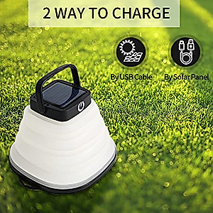 Solar Camping Lanterns, Portable Collapsible Waterproof Camping Lights, USB Rechargeable or Solar Power Camping Hanging Lamp for Camping Hiking Fishing Travel