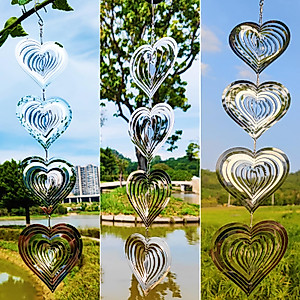 DJUAN Heart Bird Scare Discs Set-Highly Reflective Double-Sided Bird Reflectors,Extra Sparkly Metal Wind Spinner Outdoor Garden Decor, Bird Devices Deterrent to Scare Birds Away from Yard Patio Farm