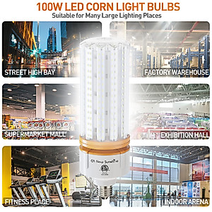 1000W Equivalent Led Corn Light Bulbs,100W Led Corn Bulb 15000 Lumen, 5000k Daylight White lamp, E26/E39 Medium Mogul Base, Large Area Lights for Outdoor Indoor Garage Warehouse High Bay Lighting