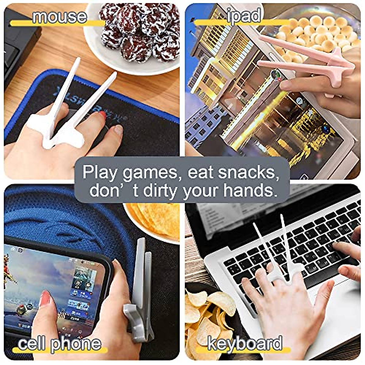 Finger Snack Chopsticks 6 pcs for Gamers Potato Chips Small Tongs Lazy Auxiliary Controllers PC Phones Accessories