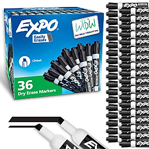EXPO Low Odor Dry Erase Markers, Chisel Tip, Black, 36 Count