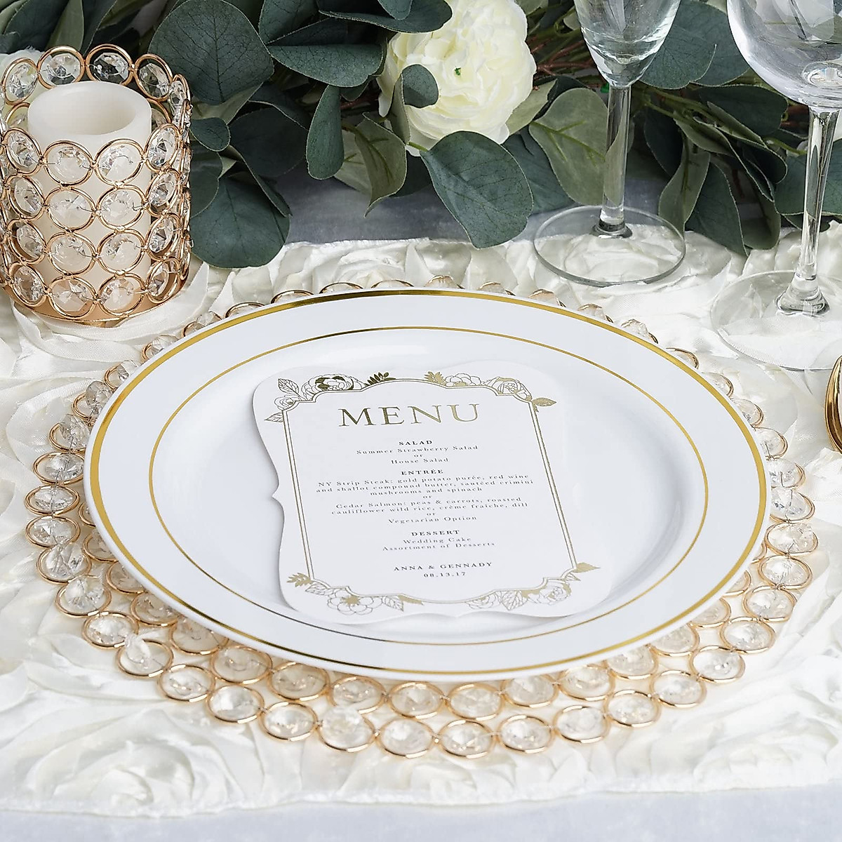 Efavormart 14" Gold Wired Metal Charger Plate With 118 Acrylic Crystal Beads For Weddings Events