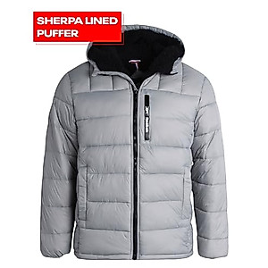 Reebok Mens Winter Jacket - Heavyweight Quilted Puffer Parka Coat - Insulated Sherpa Lined Outerwear Jacket for Men, M-XXL, Size Medium, Steel Grey/Black
