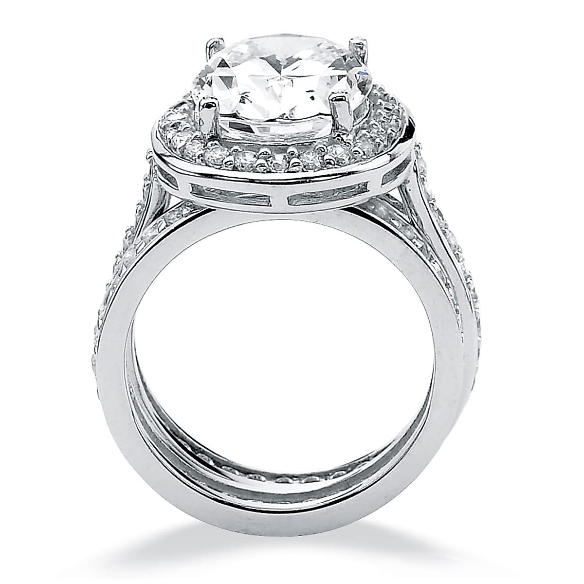 PalmBeach Yellow Gold-Plated or Platinum-Plated Sterling Silver Oval Cut Cubic Zirconia 2 Piece Halo Eternity Bridal Ring Set Size 8