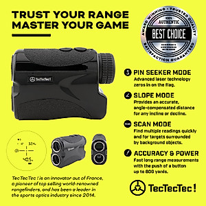 Upgraded Slope - TecTecTec VPRO500 Golf Rangefinder with Slope - Laser Range Finder with Flagseeker VPRO500® - Laser Binoculars - with Battery