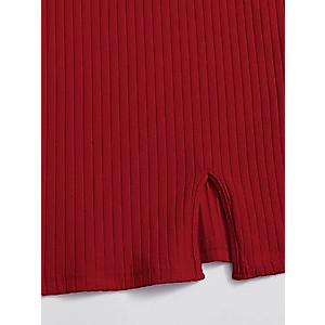 Floerns Women's Casual Solid Sleeveless Cami Split Hem Ribbed Knit Bodycon Mini Dress Red XS