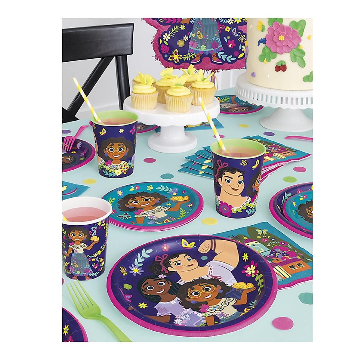Encanto Themed Happy Birthday Party Supplies for Kids, Serves 16, Decorations and Dinnerware set with Table Cover, Plates, Napkins, Banner, Cups, Candles and Party Planning List