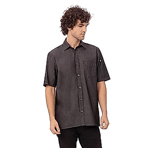 Chef Works Men's Detroit Short Sleeve Denim Shirt, Black, Small