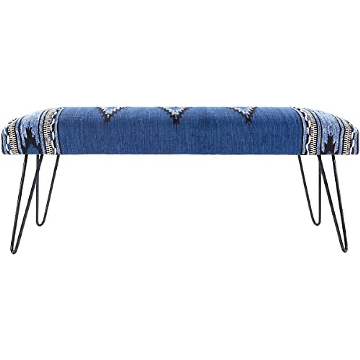Artistic Weavers Questa Southwestern Hairpin Upholstered Bench, 18" x 48" x 16", Blue