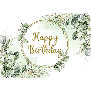 Greenery Succulent and Eucalyptus Leaves Photography Backdrop Bloom Eucalyptus Leaves Photo Background for Happy Birthday Party Decoration Cake Table Banner Supplies 7x5ft
