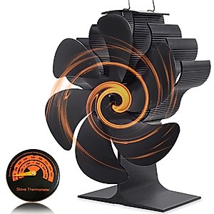 Toanel Wood Stove Fan Heat Powered 6 Blades Non Electric Fireplace Fan with Magnetic Thermometer for Wood Gas Burning Stove Pellet Log Burner