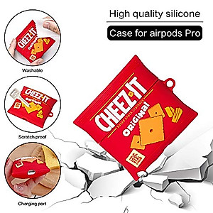 Case for Airpod Pro,6 in 1 Soft Silicone Airpods pro Accessories Set Cover, 3D Cute Funny Cartoon AirPods Pro Food cookie Skin for Girls Women with Watch Holder/Ear Hooks/Keychain/Brush/Strap(Cheezit)