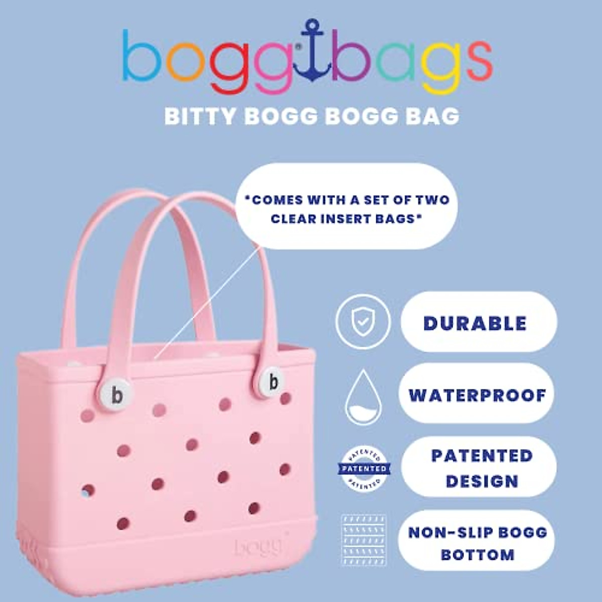BOGG BAG Bitty Waterproof Washable Tip Proof Durable Open Tote Bag for the Beach Boat Pool Sports 11x8.5x4.5 - Lightweight Cute Tote Bag - Durable Rubber Bags For Women - Blowing Pink Bubbles
