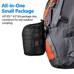 Odoland Camping Cookware Stove Carabiner Canister Stand Tripod and Stainless Steel Cup, Tank Bracket, Fork Spoon Kit for Backpacking, Outdoor Camping Hiking and Picnic,Green